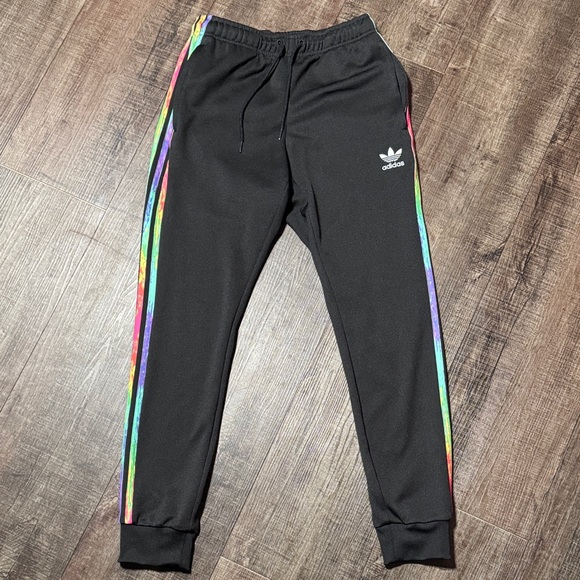 adidas | Pants | Adidas Mens Black Joggers With Rainbow Stripes | Poshmark